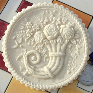 1890 Clear Tinted Three Roses Cornucopia Cookie Mold - Springerle Mold ...