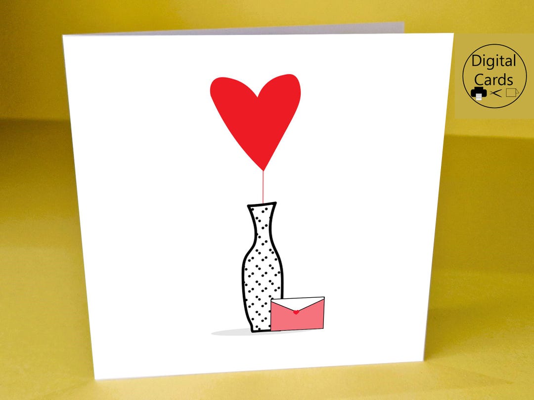 Heart and Envelope Picture Card for Valentine or Anytime. Print A4 Card ...