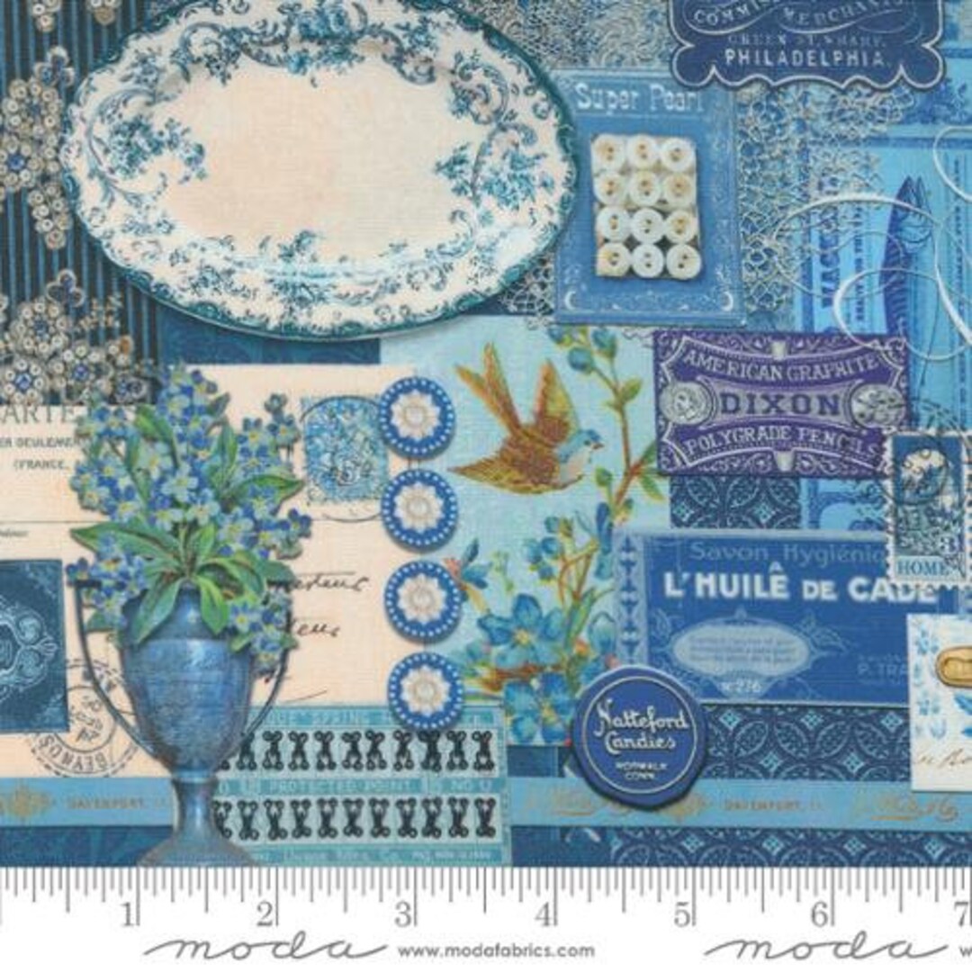 Curated in Color by Cathe Holden for Moda 7460 16 Blue Collage Fabric ...