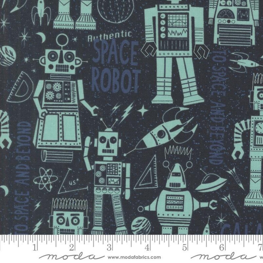 Child Outer Space Fabric-321 Blast off Night Sky Robots 20951 15 -moda ...