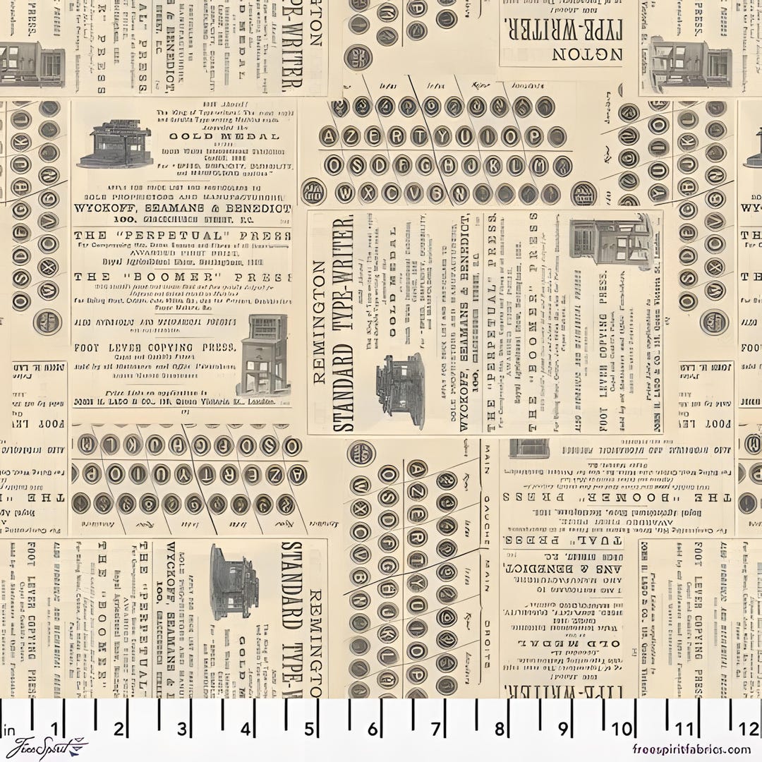 Tim Holtz Typewriter Fabric | Neutral Palette Cotton Priced by the Half ...