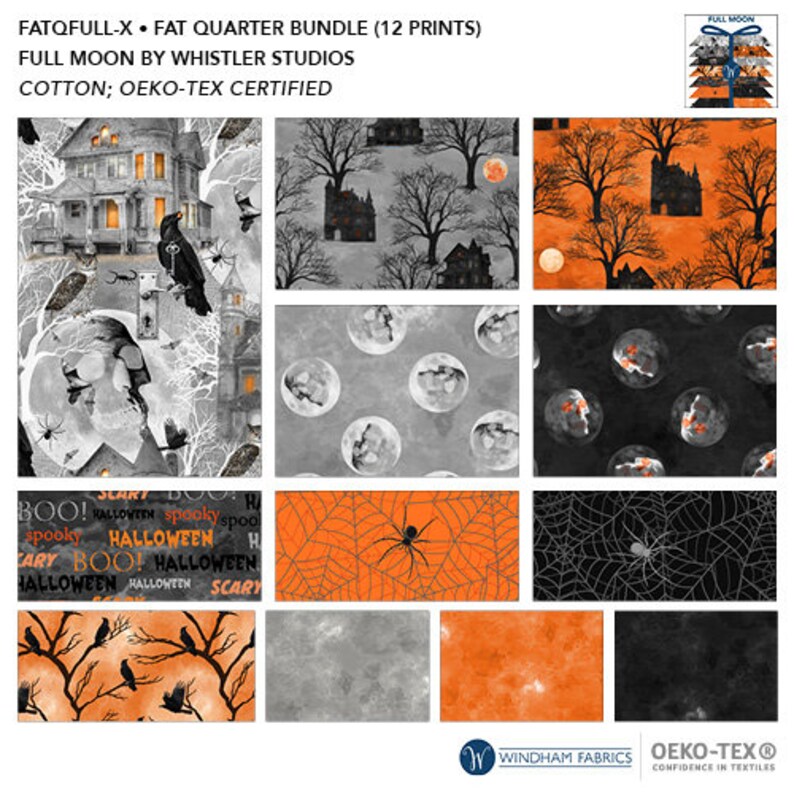 Full Moon by Whistler Studios Fat Quarter Bundle of 12 Prints Halloween ...