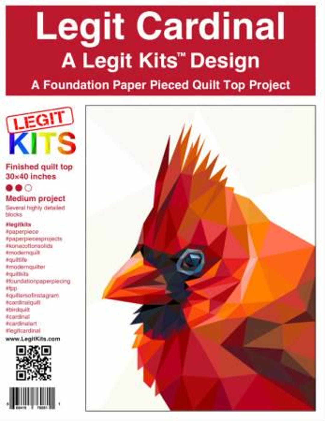 Legit Kits Cardinal Foundation Paper Pieced Quilt Top Project - Pattern ...