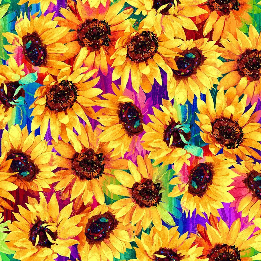 Packed Sunflowers FLORA CD3303 by Chong A Hwang for Timeless Treasures ...