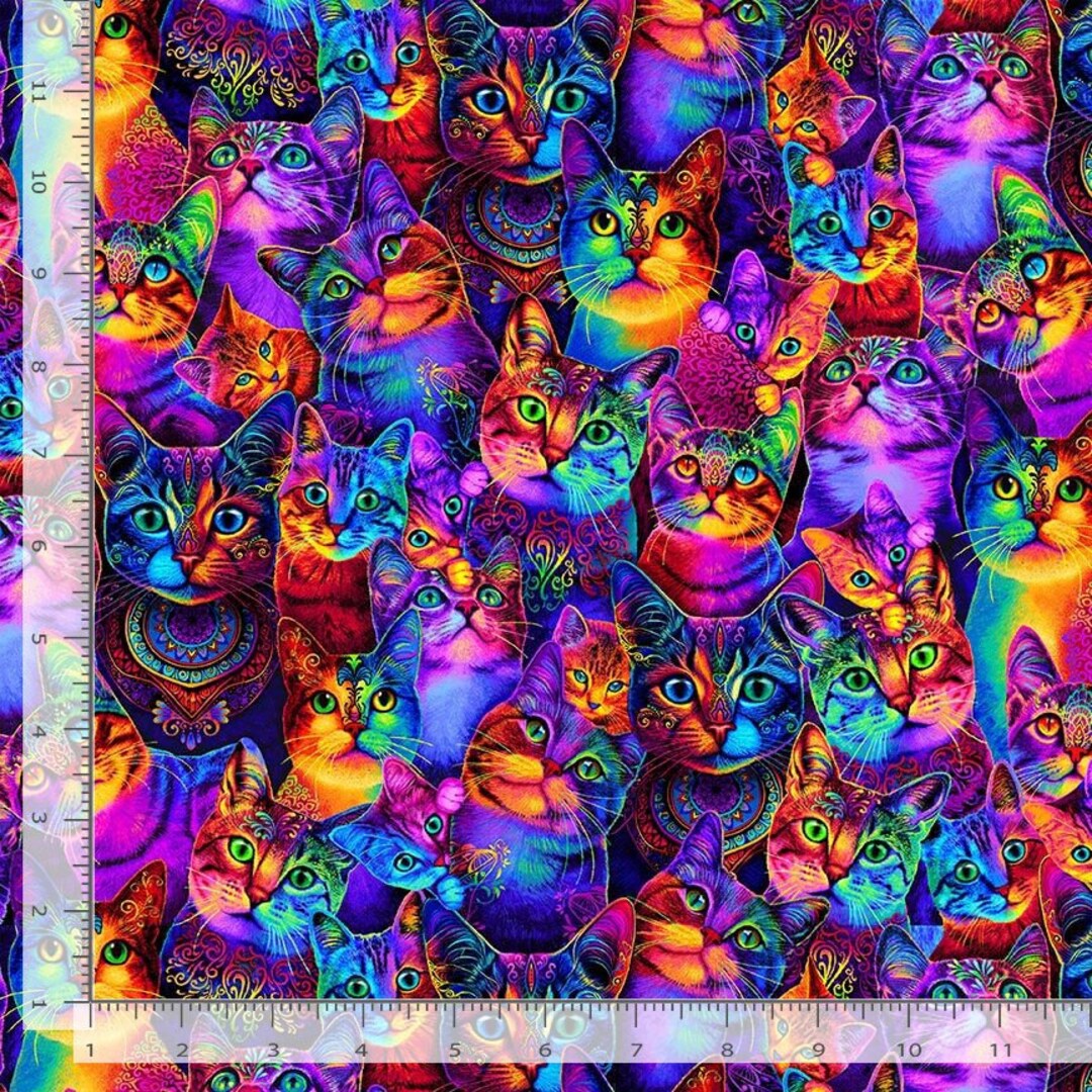 Packed Rainbow Cats by Chong-a-hwang for Timeless Treasures | CAT ...