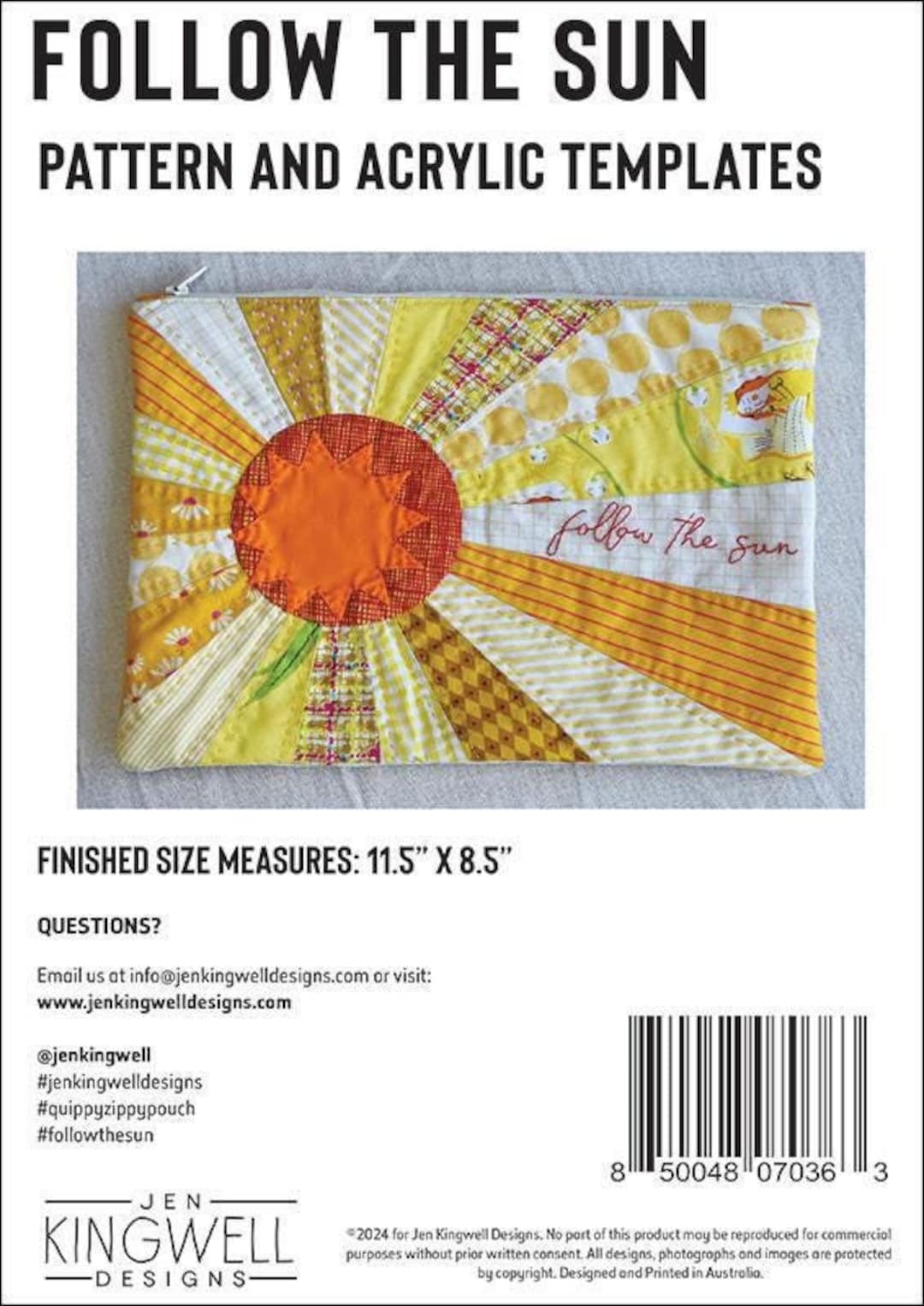 Follow the Sun Quippy Zippy Pouch Pattern and Acrylic Template Set by ...
