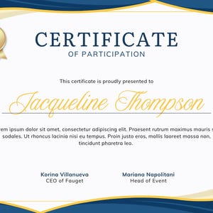 Editable Participation Award Certificate, Elegant DIY Template (digital ...