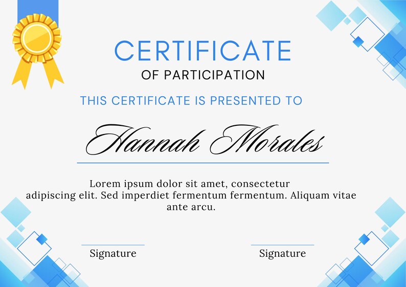 Editable Participation Award Certificate, Digital Download, Recognition ...