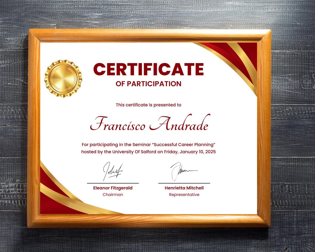 Editable Participation Award Certificate, Elegant Design (digital ...