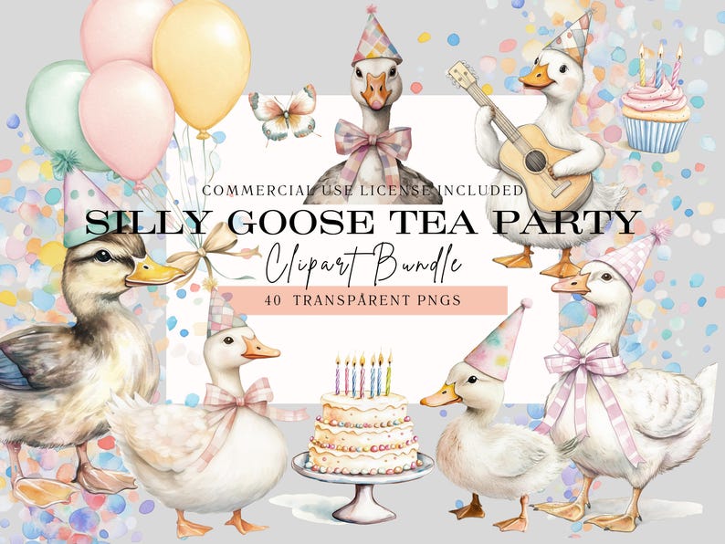 Silly Goose Watercolor Clipart, Goose PNG, Tea Party Clipart ...