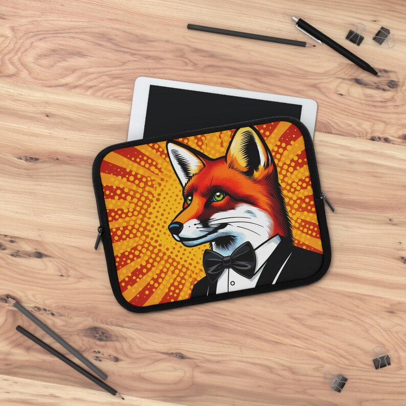 Pop Art Fox Laptop Sleeve, Fox in a Suit Tech Case, Animal Print ...