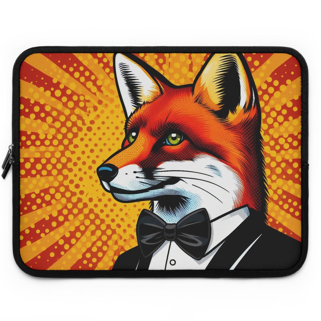Pop Art Fox Laptop Sleeve, Fox in a Suit Tech Case, Animal Print ...