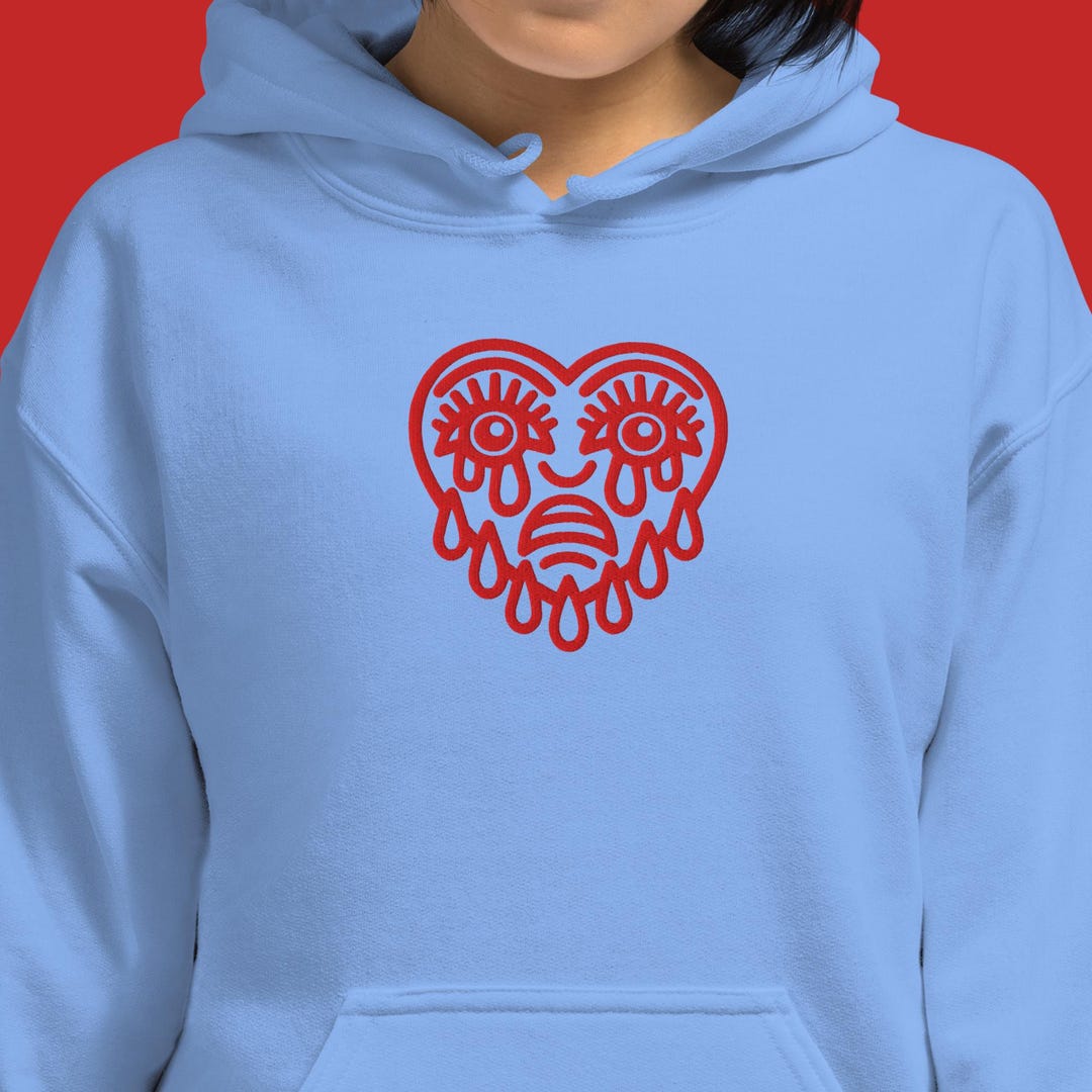 Embroidered Crying Heart Hoodie - American Traditional Hand Drawn ...