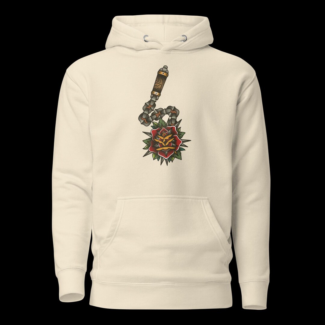 American Traditional Tattoo Hoodie - Rose Flail Design - Sternum ...