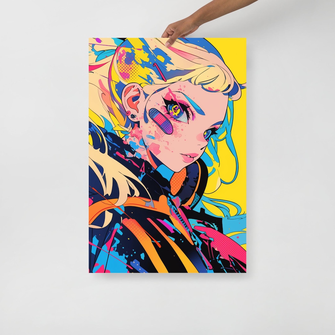 Pop Art Anime Girl Poster | 24x36 Vibrant Wall Decor | Neon Comic Style ...