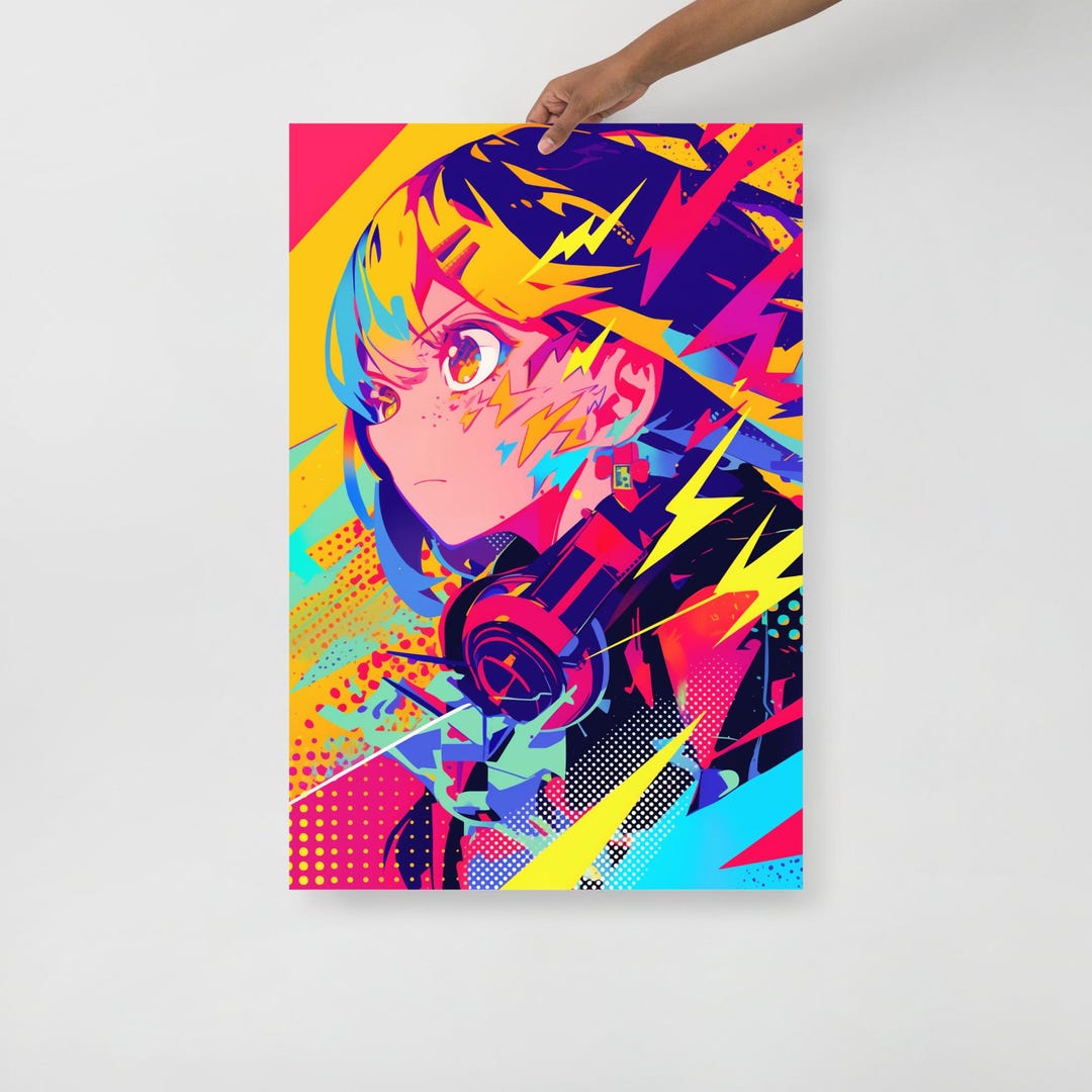 Cyberpunk Lightning Poster | 24x36 Neon Anime Girl Art | Vibrant Comic ...