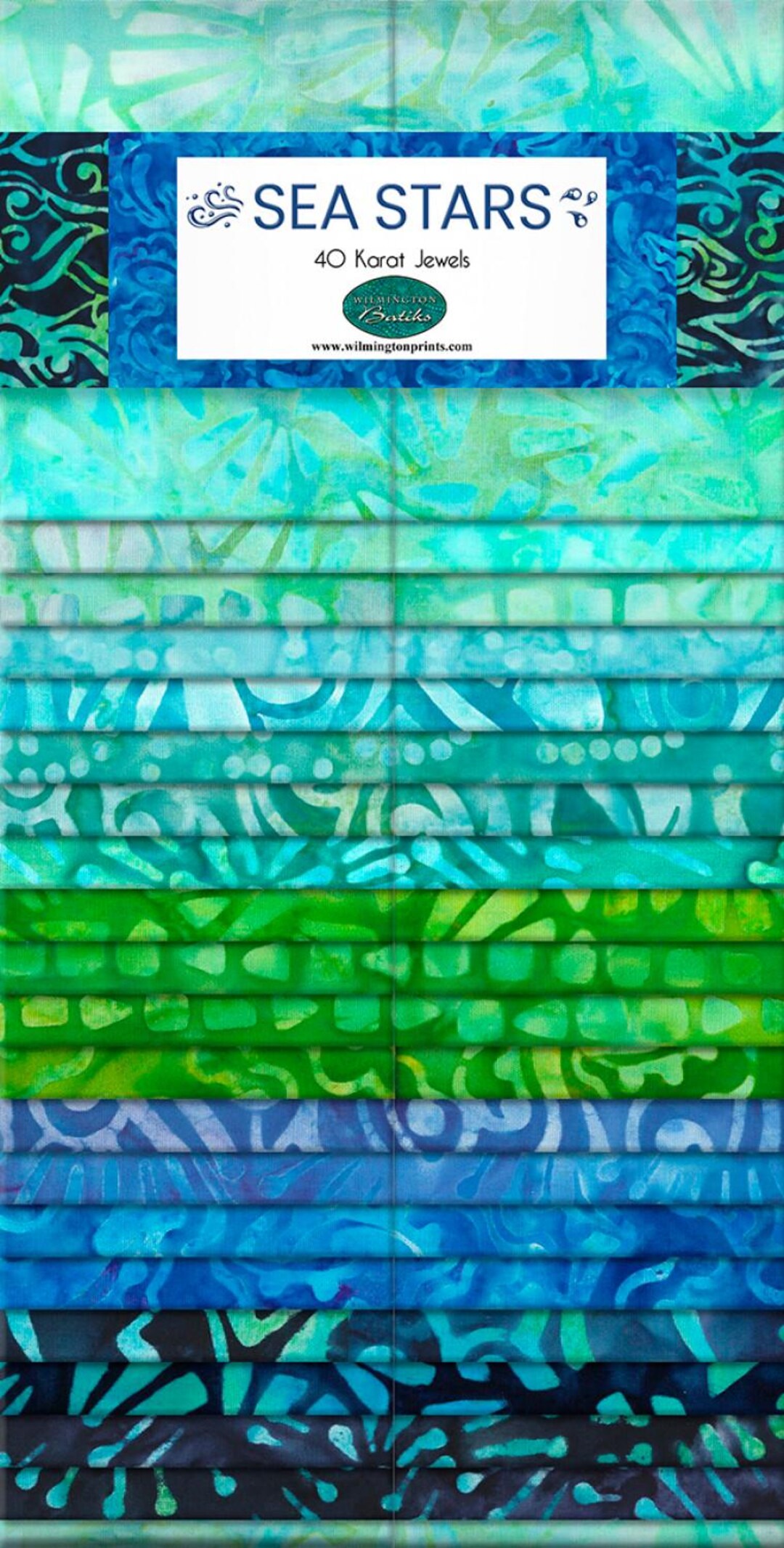 40 2.5" Strips ~ Sea Stars Batik Fabric ~ Batik Jelly Roll ~ Blue ...