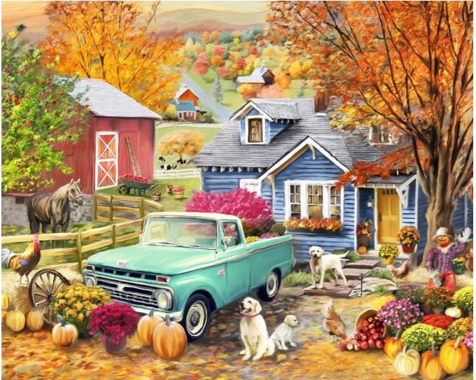 Autumn Hill Cottage Panel ~ Fall, Harvest, Pumpkin David Textiles 36 ...