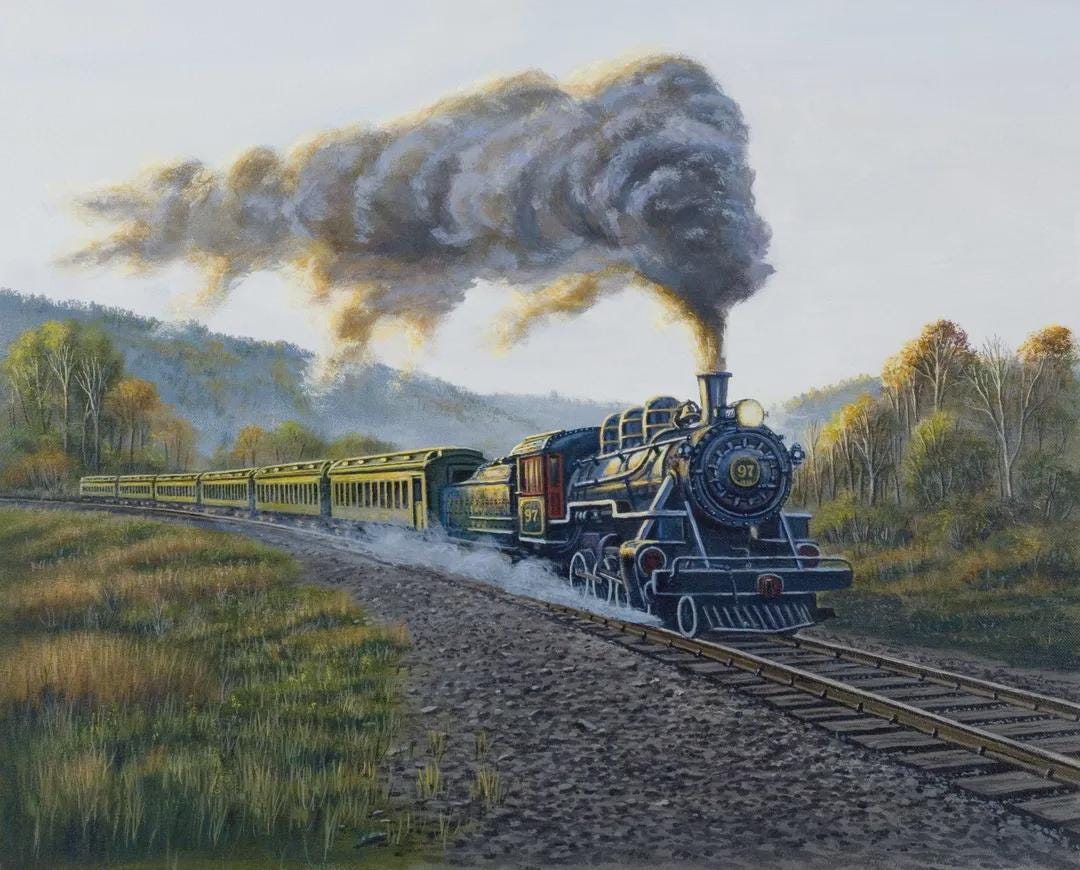 Steam Train Essex No. 97 ~ David Textiles Fabric Panel ~ 36" X 44 ...