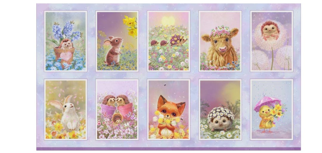Spring Sweeties Baby Animal Fabric Quilt Panel ~ 24" X 44" ~ Chick, Cow ...