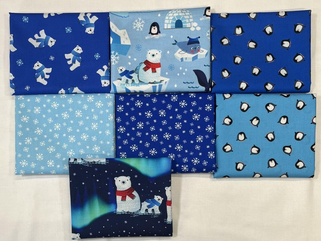 Arctic Friends ~ 7 Fat Quarters ~ Polar Bears, Penguins, Snowflakes ...