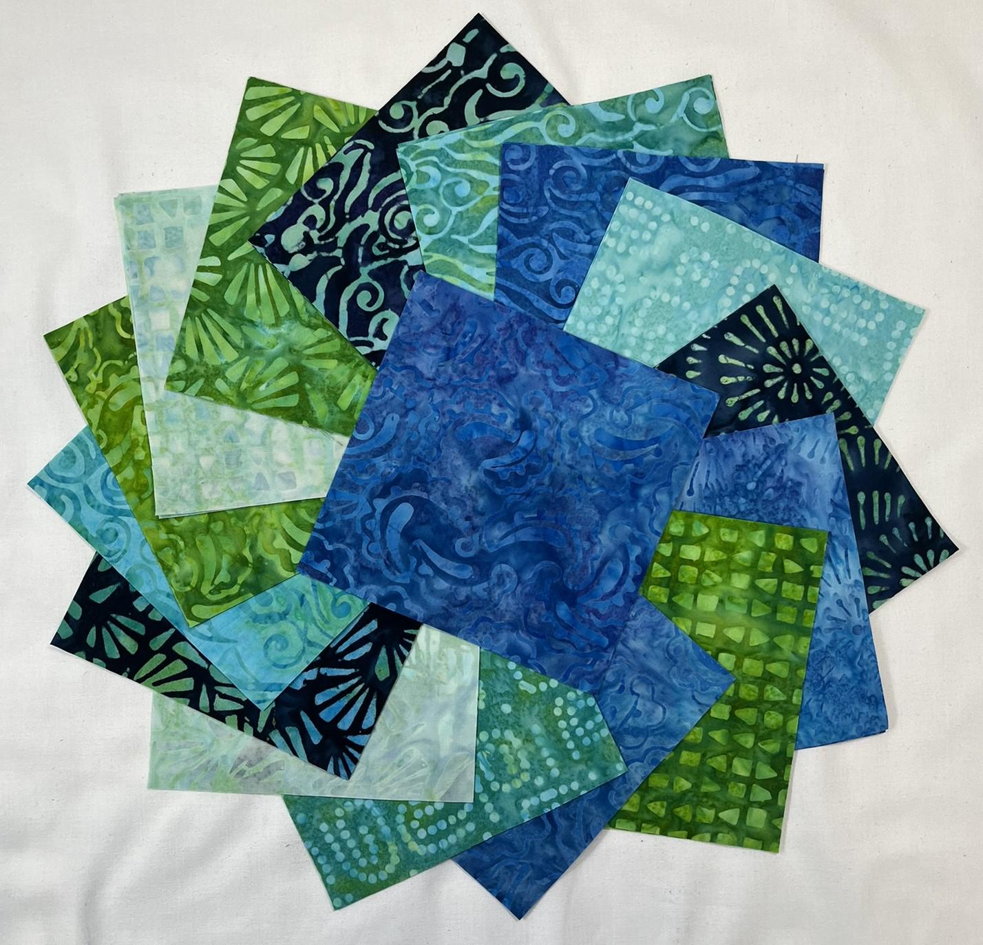 42 5" Squares ~ Sea Stars Batiks ~ Charm Pack, Blue, Green ~ Wilmington ...