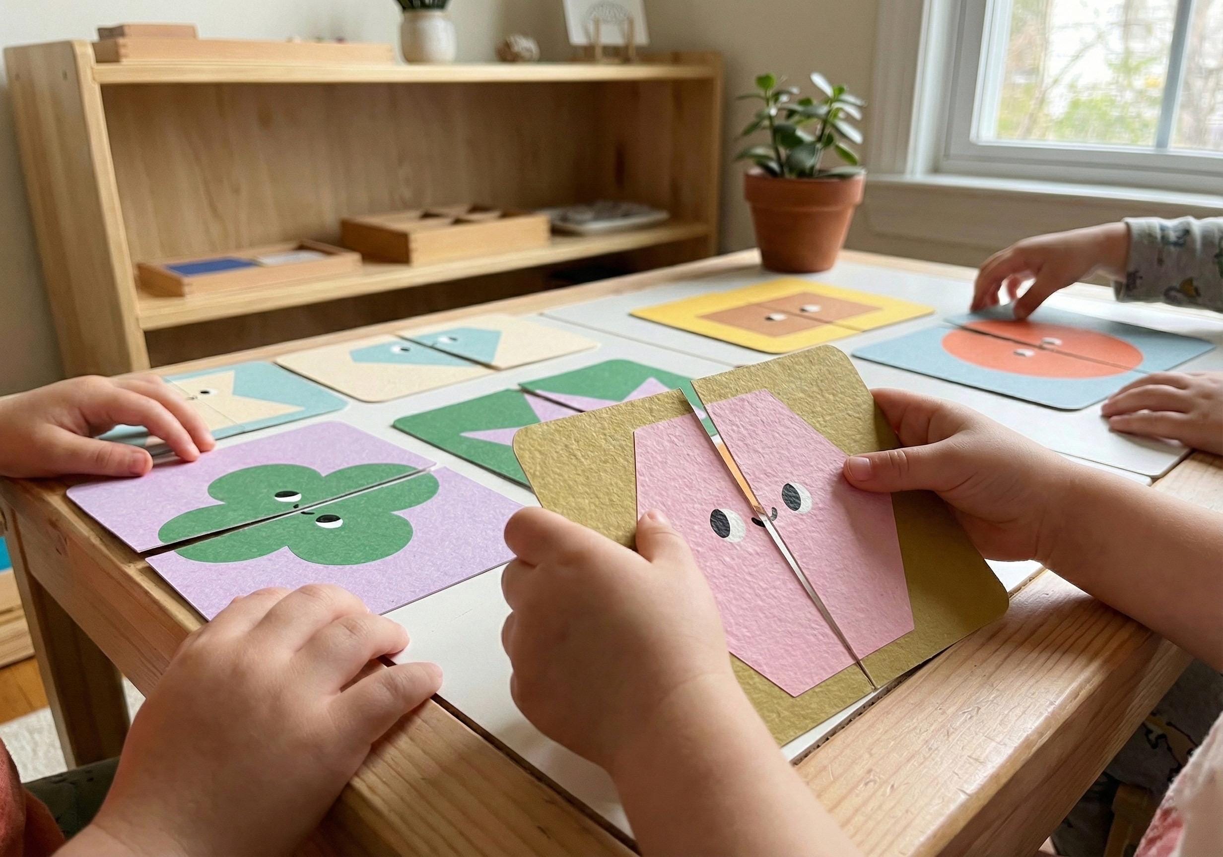 Shapes Matching Flashcards for Kids | Montessori Shape Puzzle Cards ...