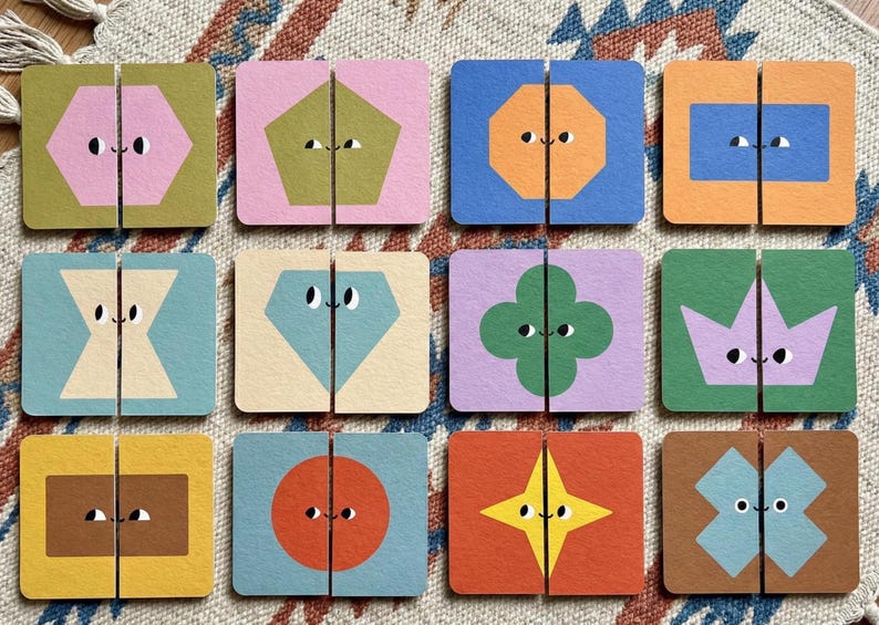 Shapes Matching Flashcards for Kids | Montessori Shape Puzzle Cards ...