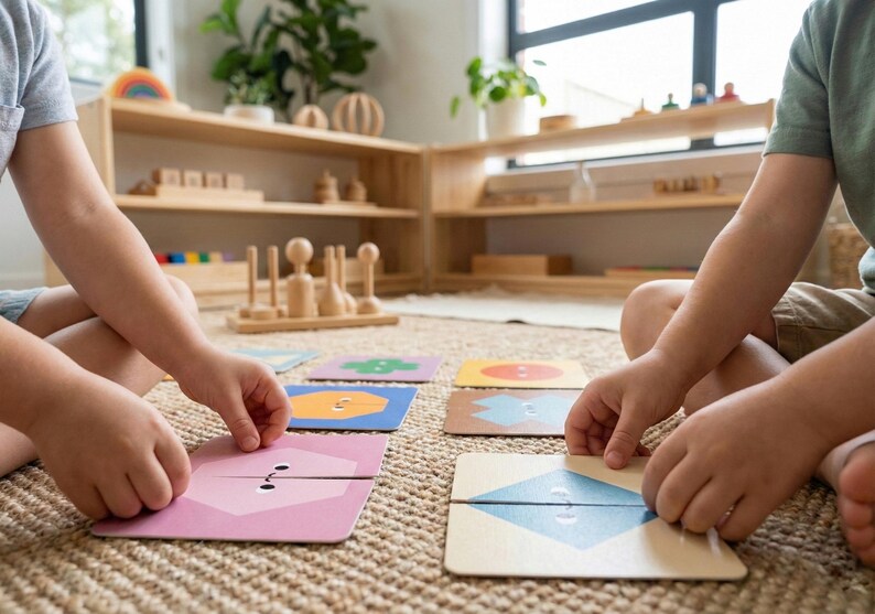 Shapes Matching Flashcards for Kids | Montessori Shape Puzzle Cards ...