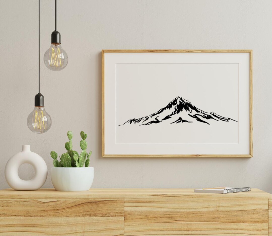 Mt. Hood Silhouette Line Art Matte Print, Mountain Decor, Modern Home ...