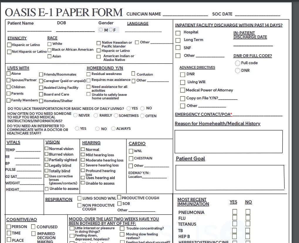 Free Charting Trial With UPDATED 2025 Oasis -E1 Form – Ticking-inspired Home Health Cheat Sheet ...