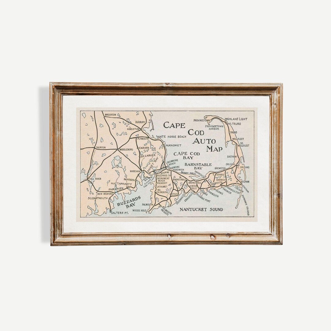 Cape Cod Auto Map Wall Art Print, Cape Cod Vintage Print, Auto Map Vintage Cape Cod Wall Art ...