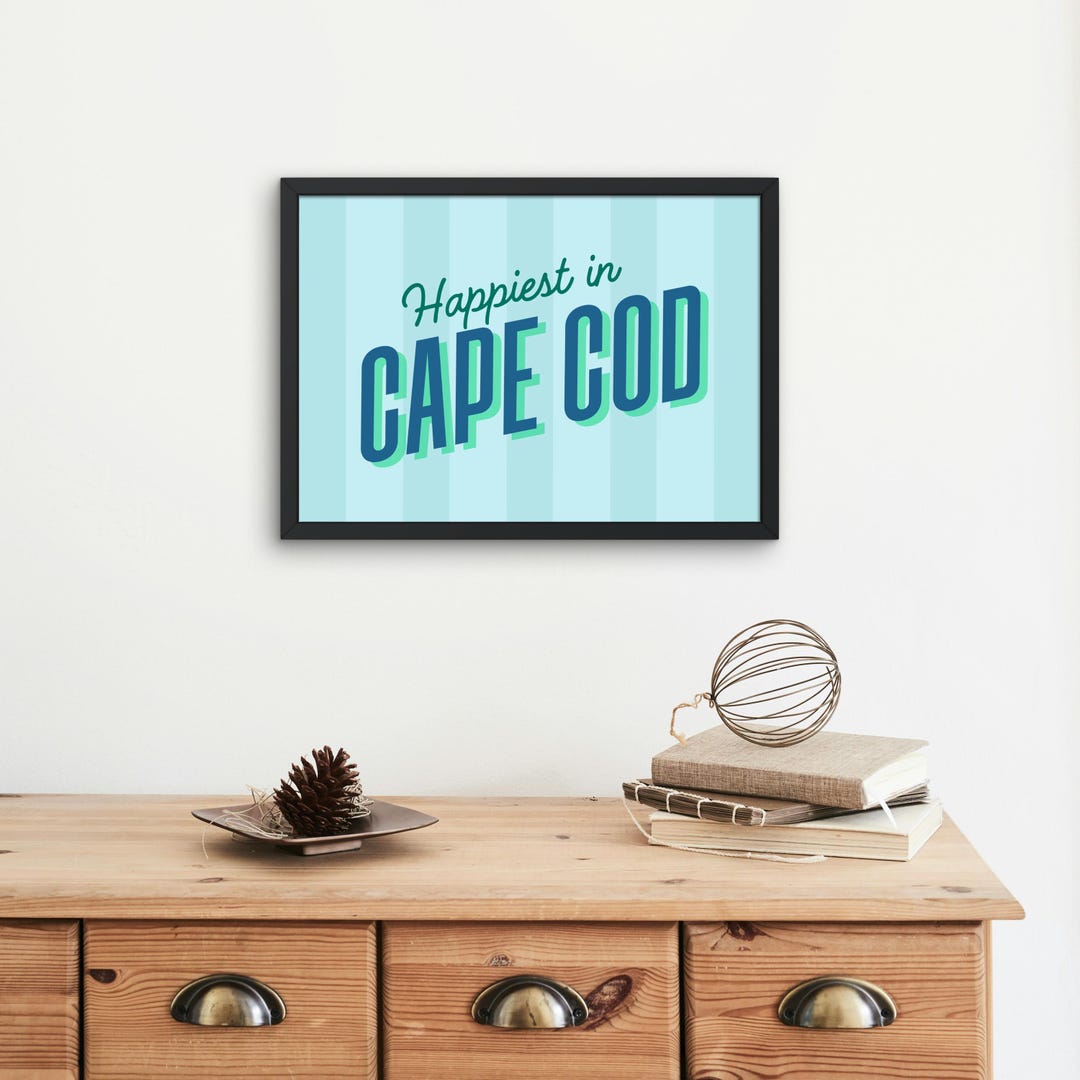 Cape Cod Wall Art Print, Happiest in Cape Cod Retro Style Art Print ...