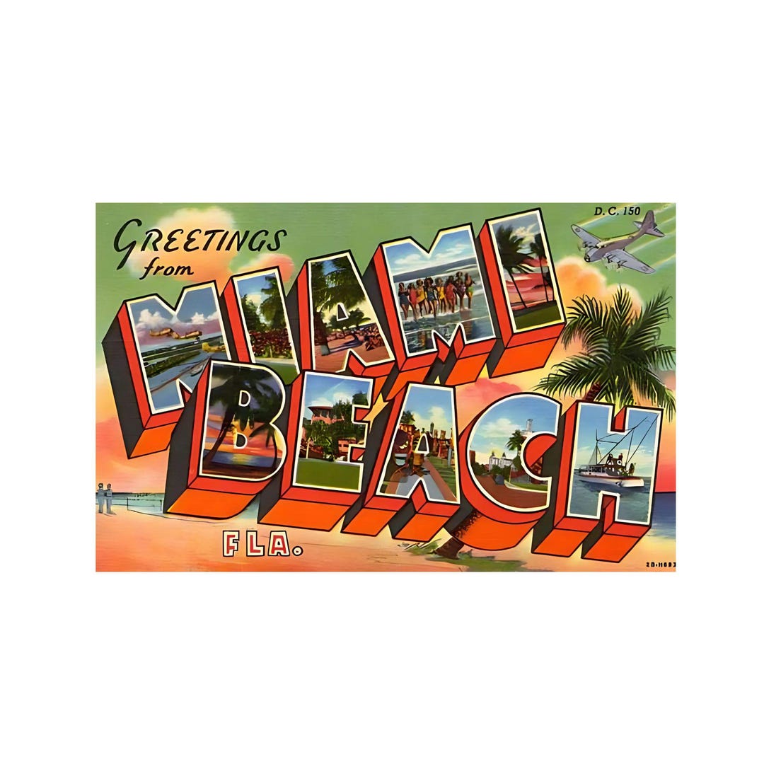 Greetings From Miami Beach, Miami Vintage Postcard, Miami Beach Florida ...