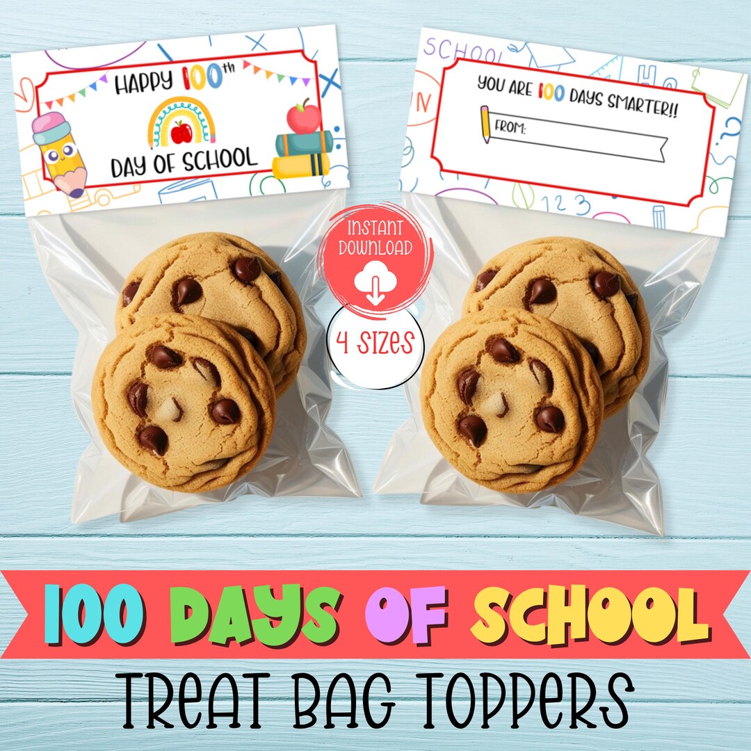 100 Days of School Treat Topper, Happy 100th Day of School Treat Topper ...