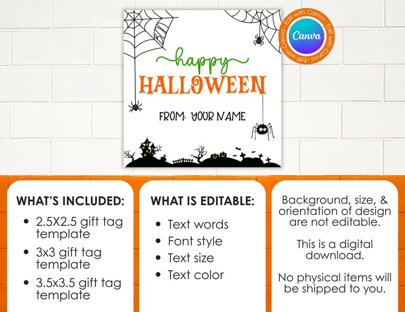 Editable Halloween Gift Tag, Printable Halloween Tag, Gift Tag ...