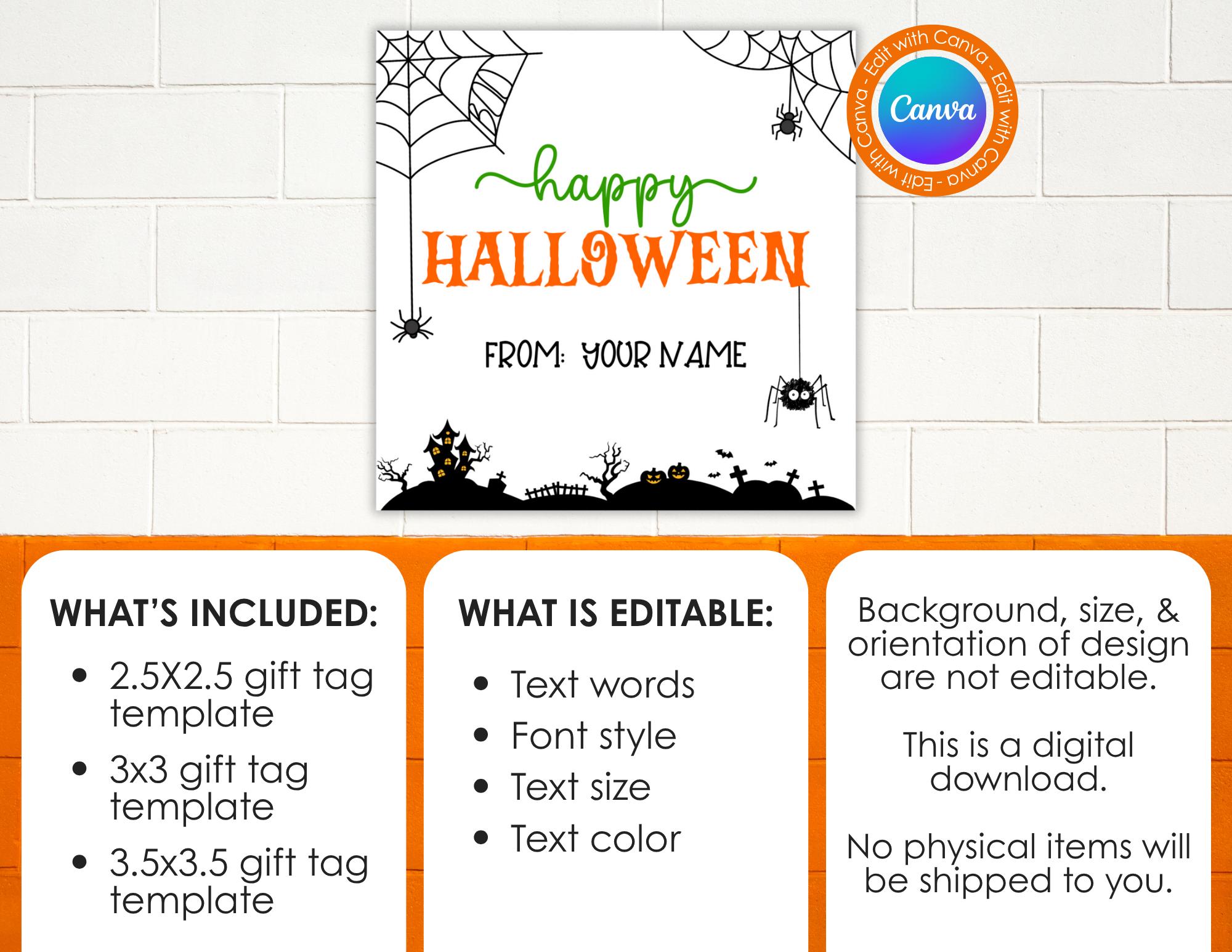 Editable Halloween Gift Tag, Printable Halloween Tag, Gift Tag ...