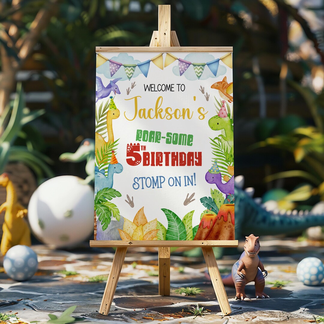 Editable Dino Theme Welcome Sign | Editable Welcome Sign | Birthday ...
