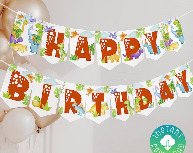 Printable Dinosaur Theme Birthday Banner | Happy Birthday Banner ...