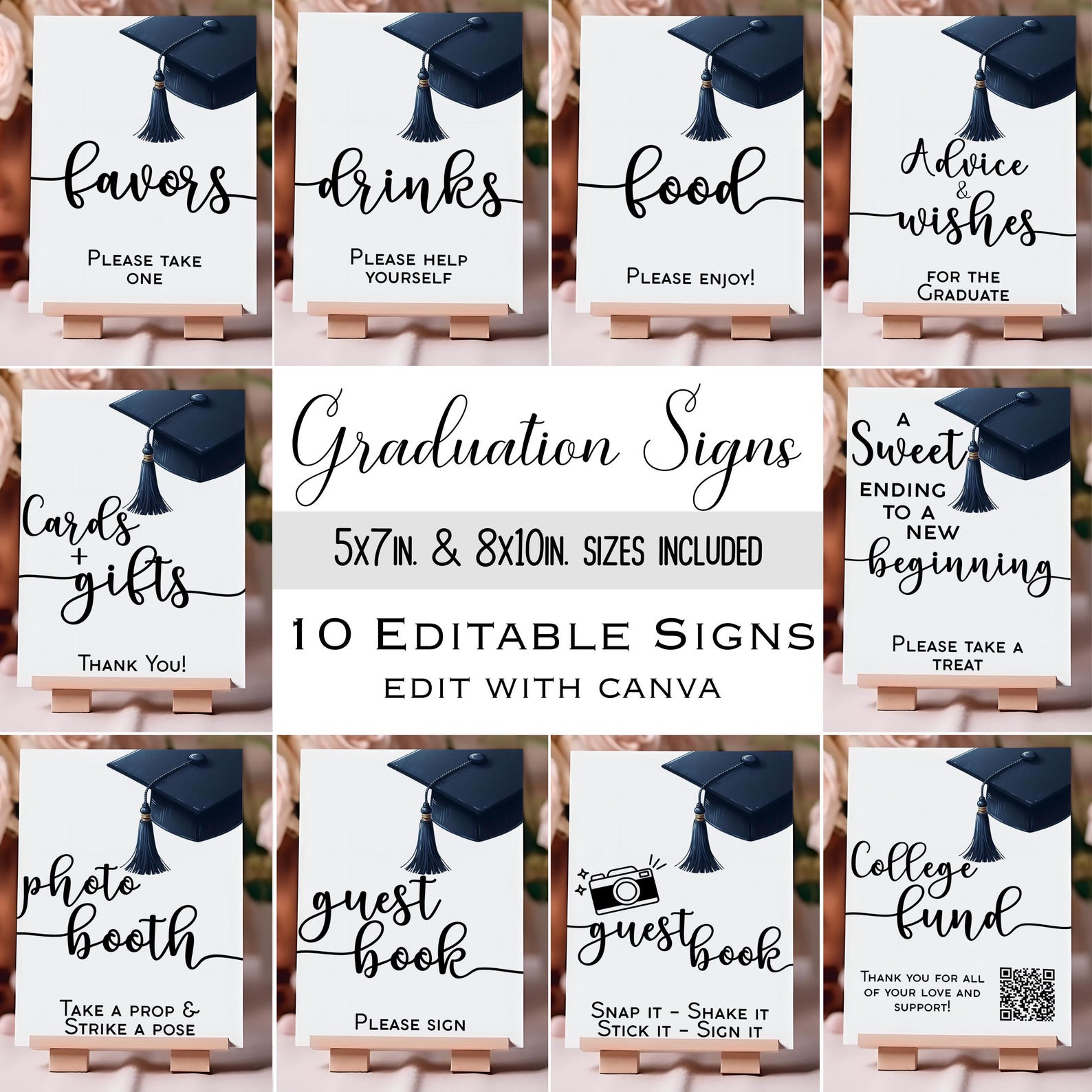 Graduation Signs Bundle, Graduation Party Decor, Editable Grad Party ...