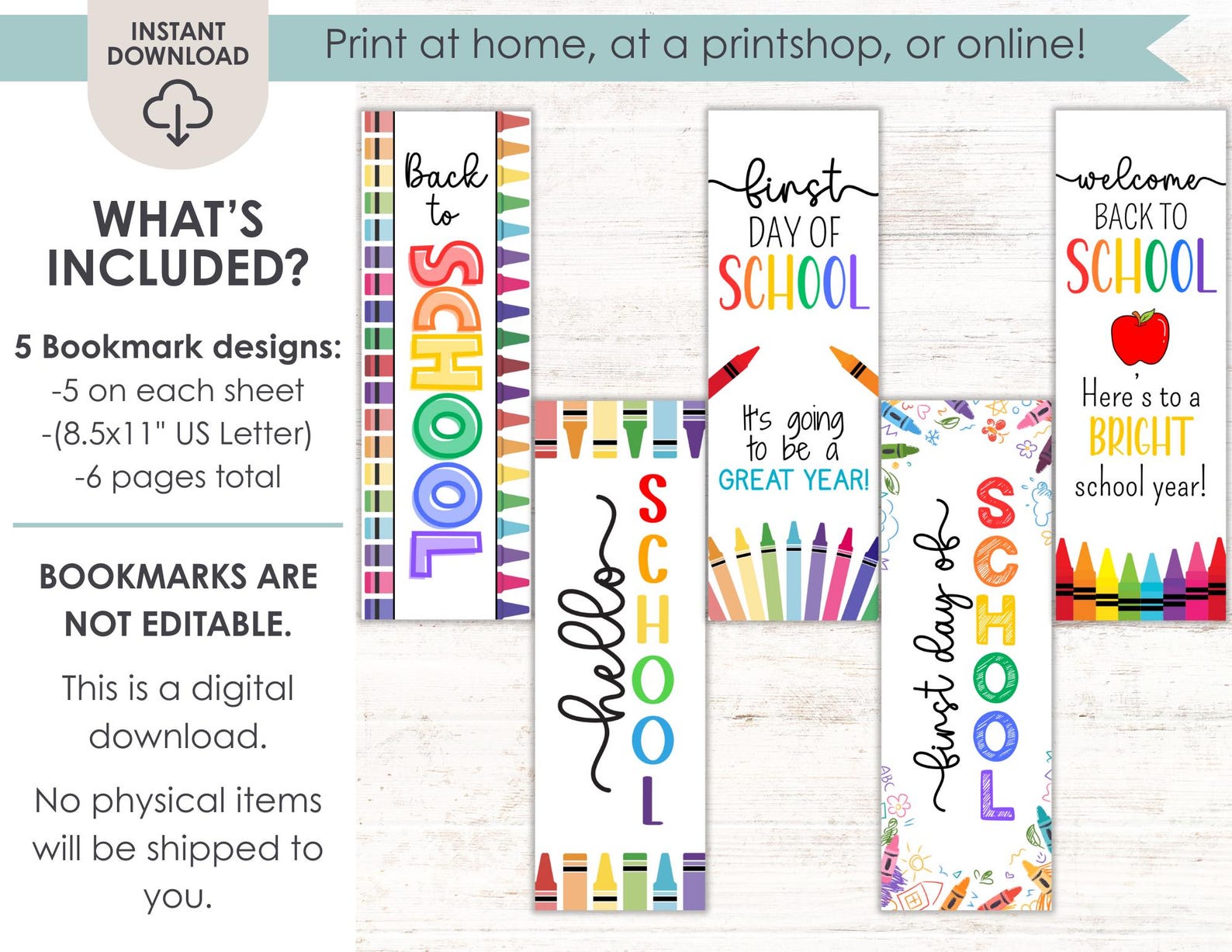 Back to School Printable Bookmarks, First Day of School Bookmark ...