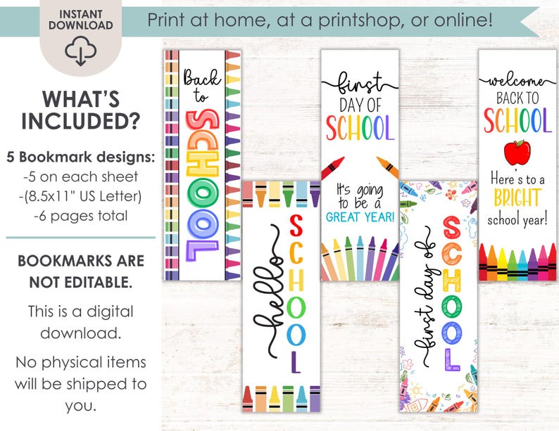 Back to School Printable Bookmarks, First Day of School Bookmark ...