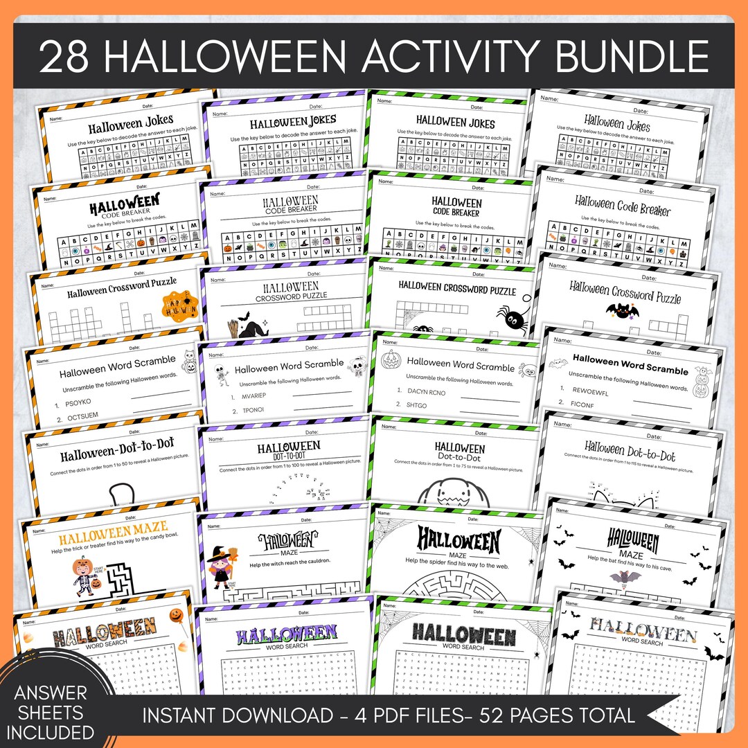 Kids Printable Halloween Activity Bundle, Halloween Printables, Instant ...