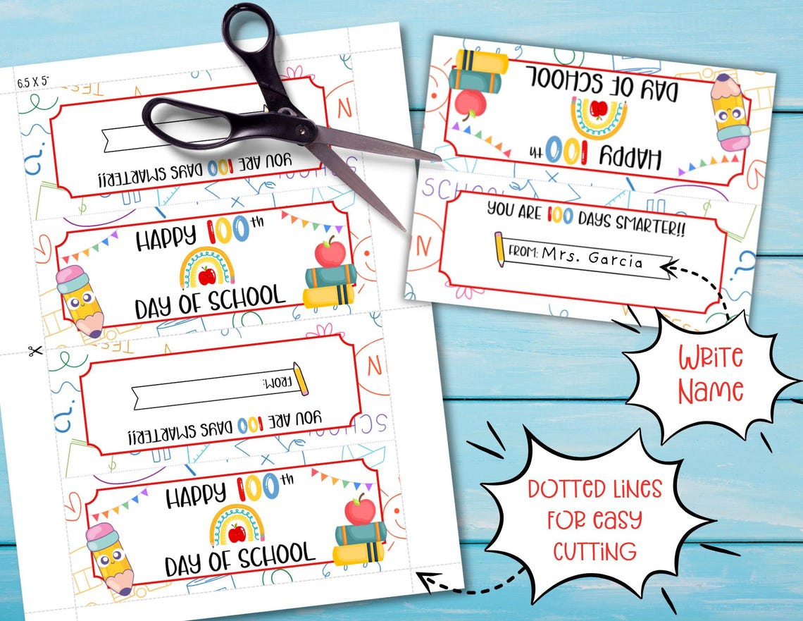 100 Days of School Treat Topper, Happy 100th Day of School Treat Topper ...