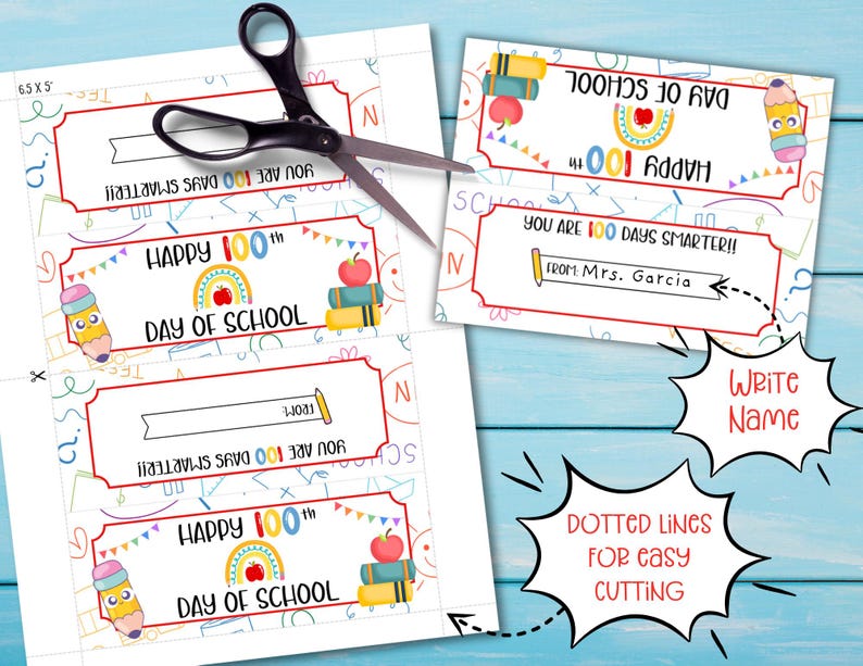 100 Days of School Treat Topper, Happy 100th Day of School Treat Topper ...