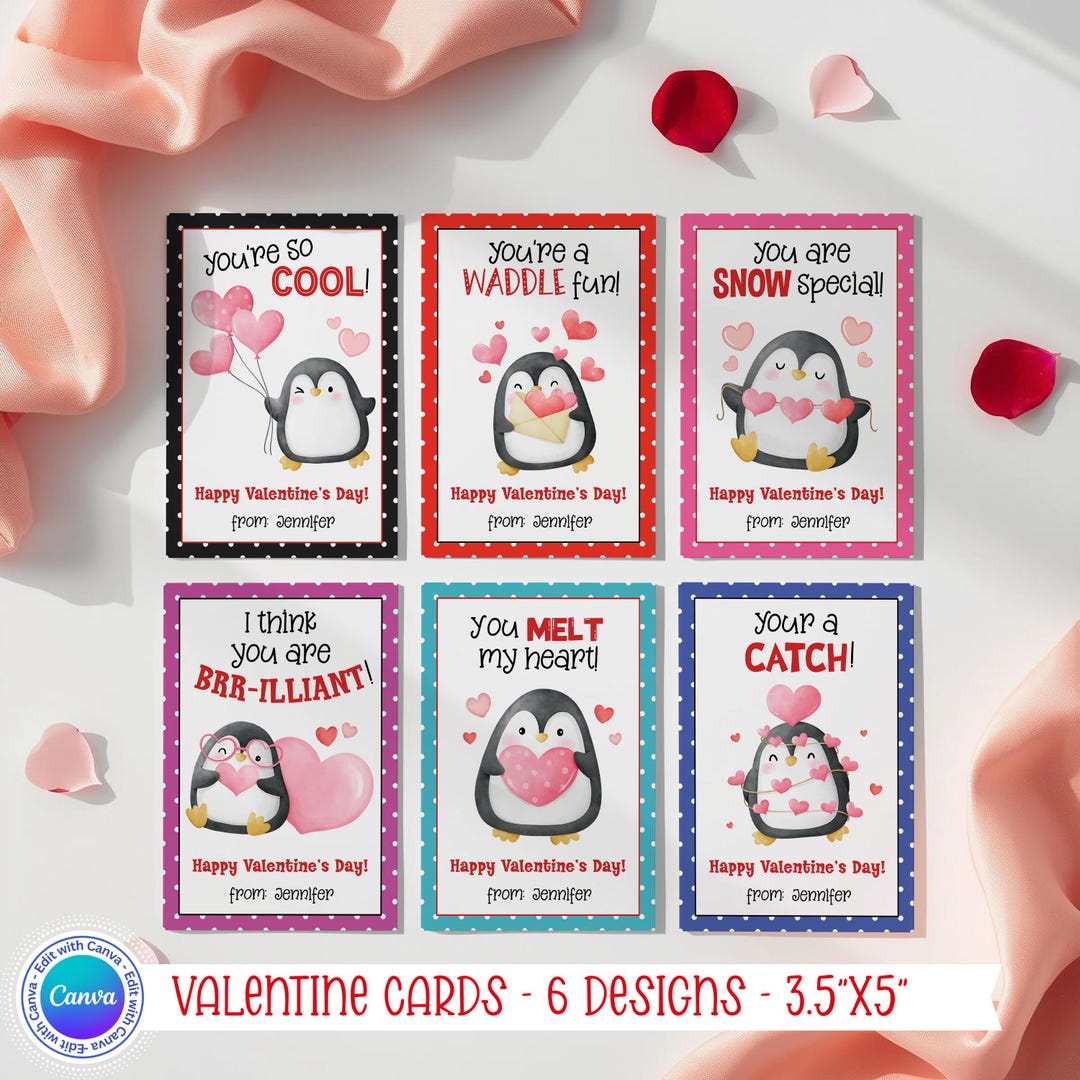 Editable Valentine Cards | Cute Penguin Valentine Cards | Printable ...