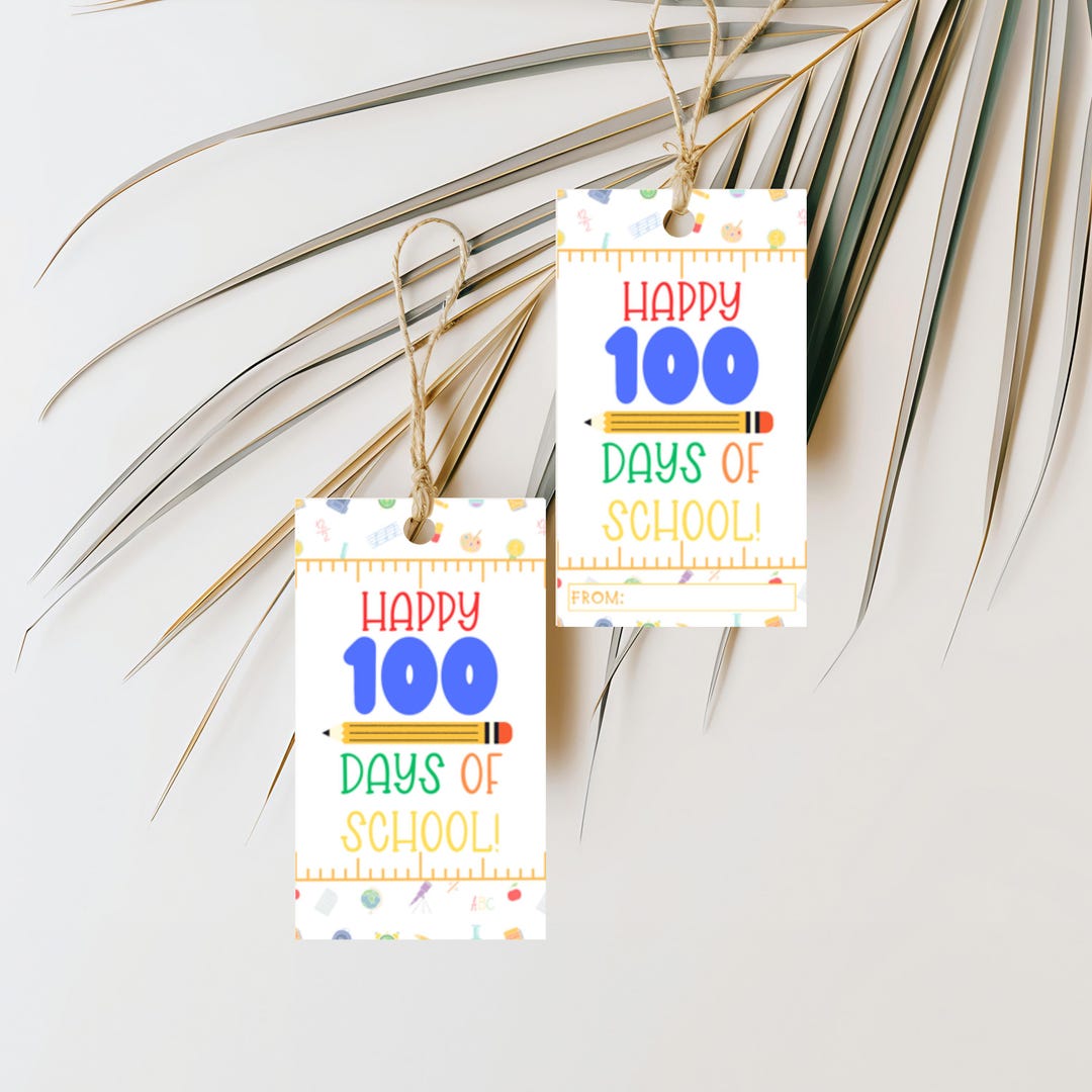 100 Days of School Tags, Printable 100 Days of School Tag, Printable ...