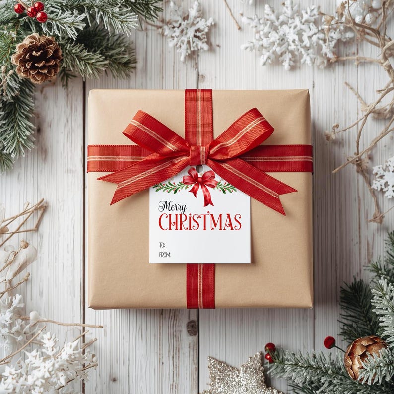 Printable Christmas Gift Tag, Merry Christmas Gift Tag, Square ...