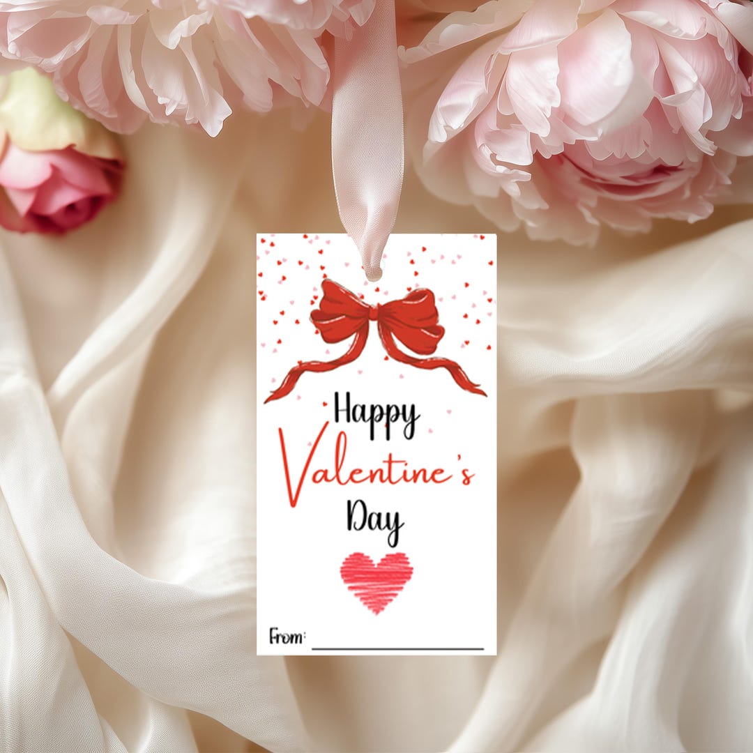 Printable Valentine Gift Tag, Red Bow Valentine Gift Tag, Printable ...