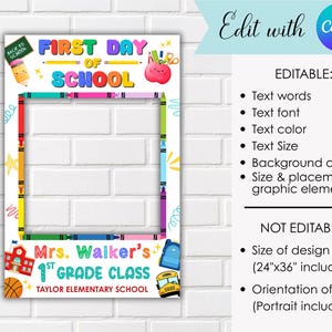 Editable Back to School Photo Prop, First Day of School Photo Frame ...